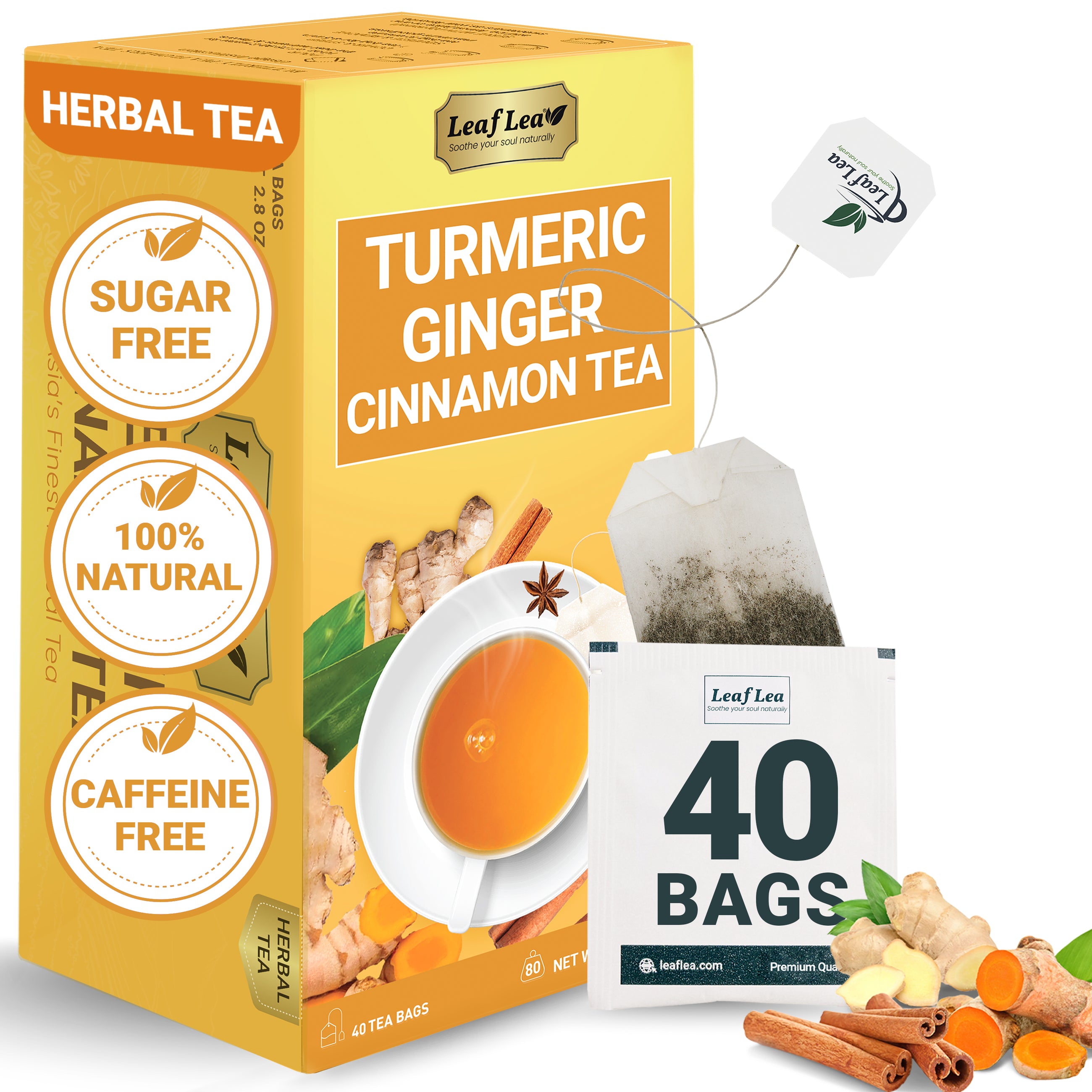 Premium Ginger Turmeric Tea Bags Supports Immune Health – LeafLea